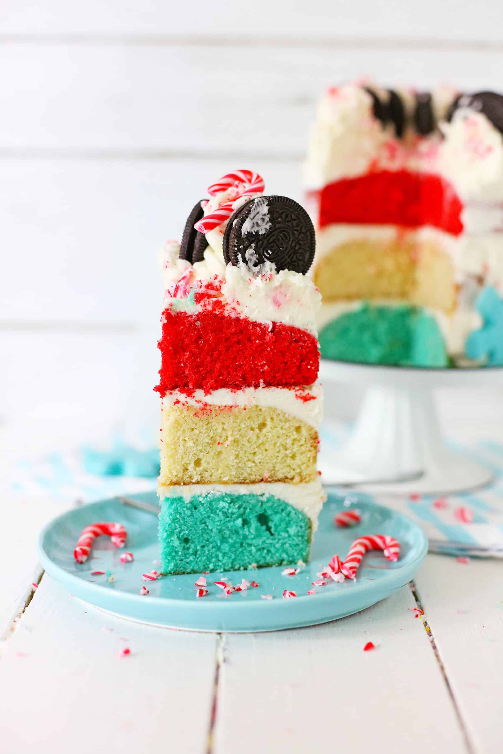 Layered Peppermint Cake with Cream Cheese Frosting